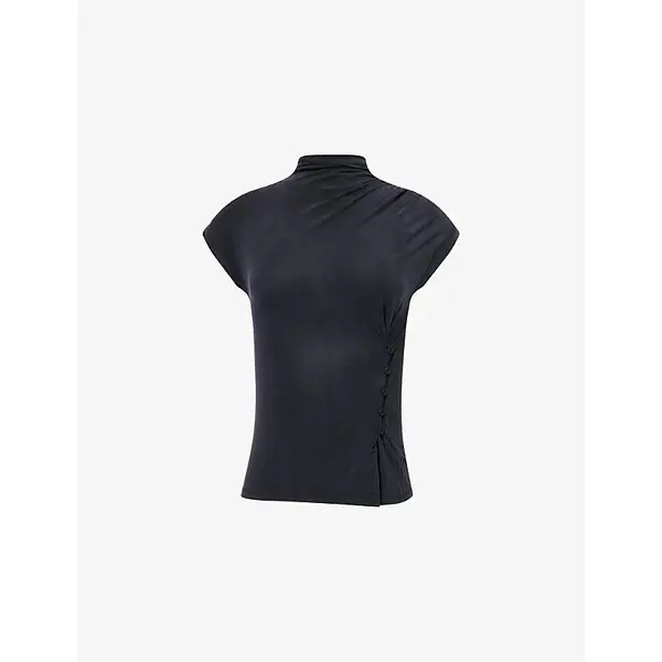 PEACHY DEN Kylie Button Stretch-woven Top