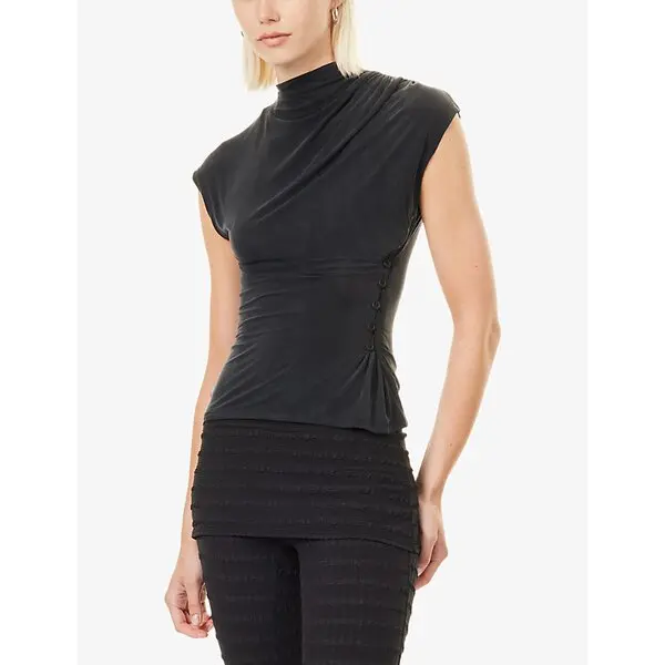 PEACHY DEN Kylie Button Stretch-woven Top
