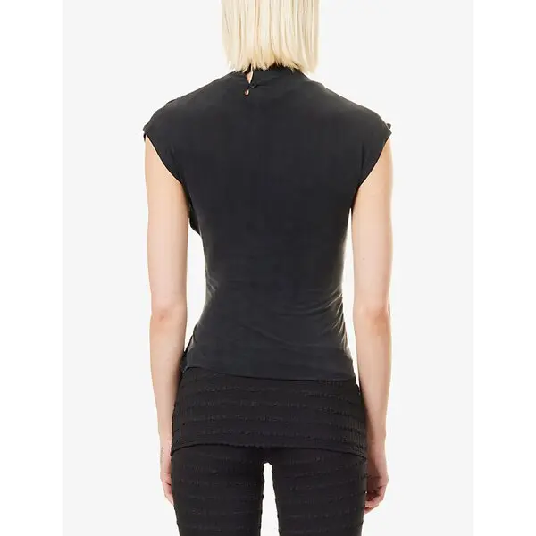 PEACHY DEN Kylie Button Stretch-woven Top