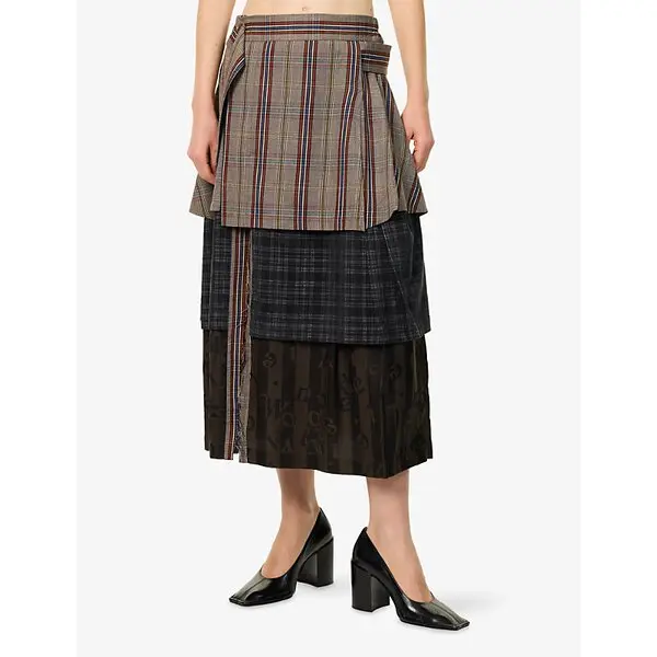 VIVIENNE WESTWOOD Meghan Layered Checked Kilt Woven Midi Skirt - Multi