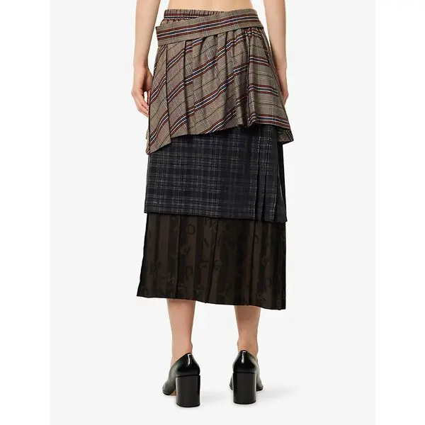 VIVIENNE WESTWOOD Meghan Layered Checked Kilt Woven Midi Skirt - Multi