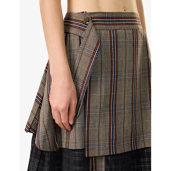 VIVIENNE WESTWOOD Meghan Layered Checked Kilt Woven Midi Skirt - Multi