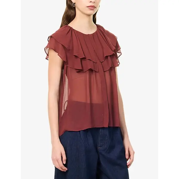 Paige Lucia Ruffled Sheer Blouse