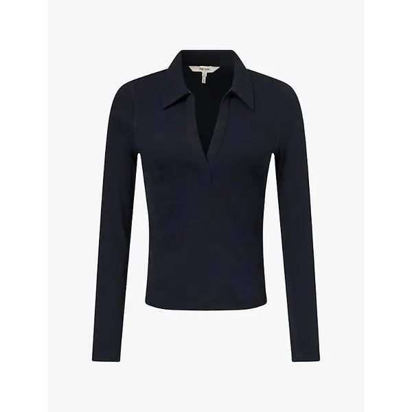 ME+EM V-neck Ribbed Cotton-blend Polo Top