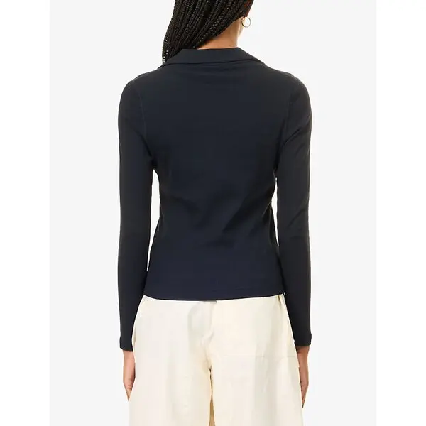 ME+EM V-neck Ribbed Cotton-blend Polo Top