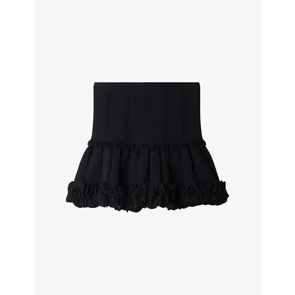 Sandro Floral-appliqué Flared-hem Knitted Mini Skirt