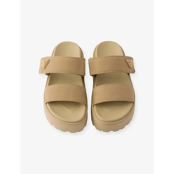 Prada Double Strap Nubuck Leather Platform Slides