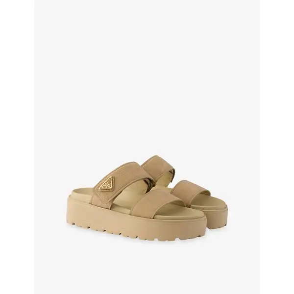 Prada Double Strap Nubuck Leather Platform Slides