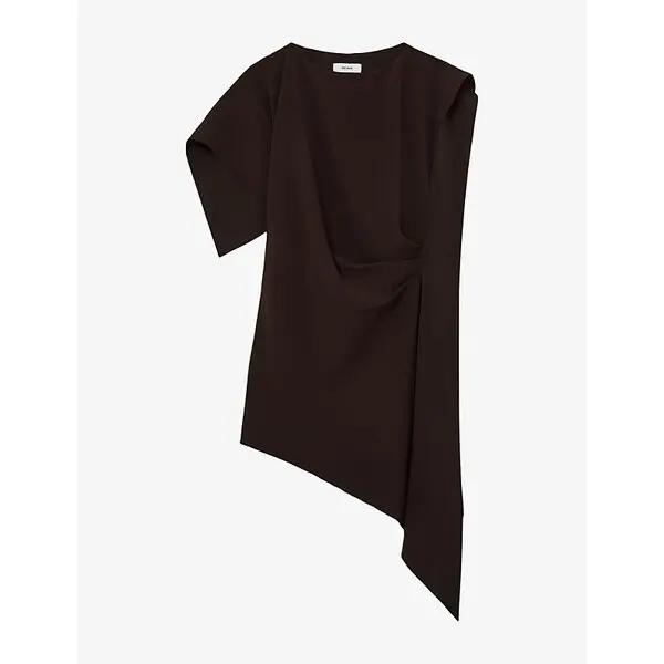 REISS Athena Draped Asymmetric Hem Woven Mini Dress - Grape Burgundy
