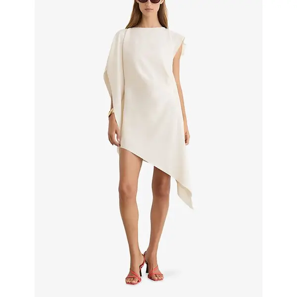 REISS Athena Draped Asymmetric Hem Woven Mini Dress