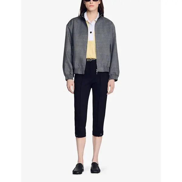 Sandro Relaxed-fit Wool Jacket With Leather Collar
