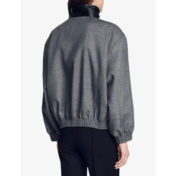 Sandro Relaxed-fit Wool Jacket With Leather Collar