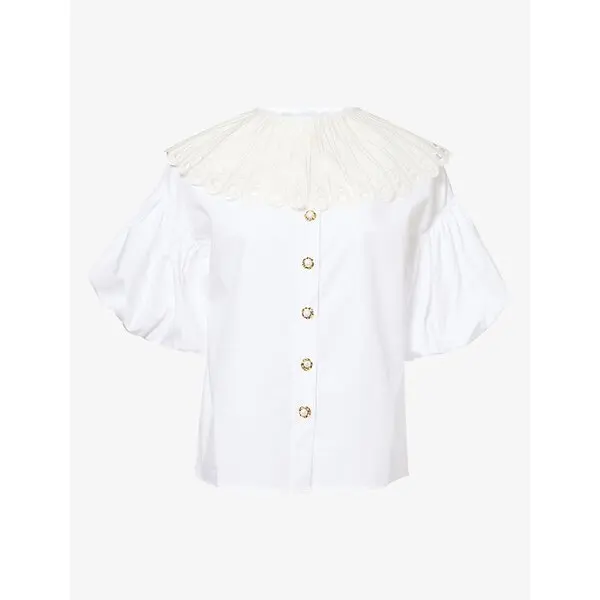 SISTER JANE Lumiere Open Cut-work-collar Cotton Blouse