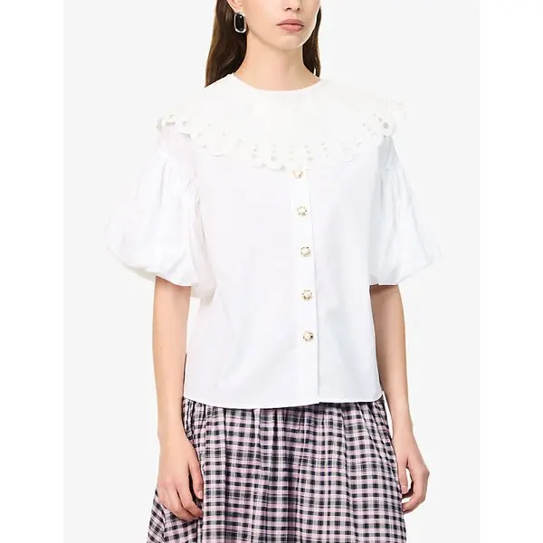 SISTER JANE Lumiere Open Cut-work-collar Cotton Blouse