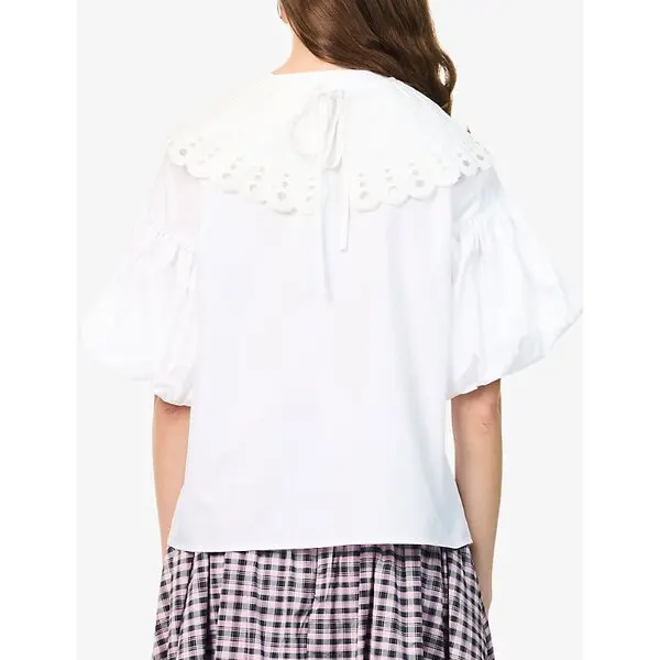 SISTER JANE Lumiere Open Cut-work-collar Cotton Blouse