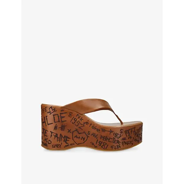 Chloé Leather Wedge Sandals With Graffiti Detailing