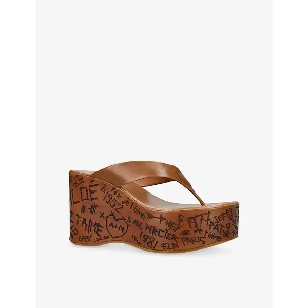 Chloé Leather Wedge Sandals With Graffiti Detailing