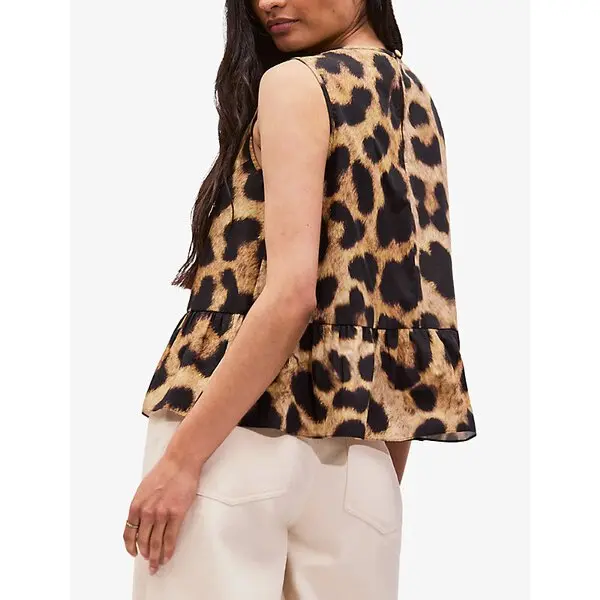 RO&ZO Leopard-print Peplum Cotton Top