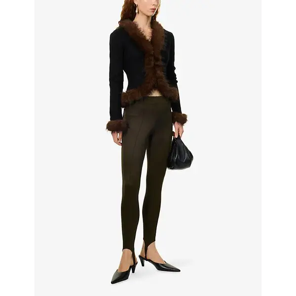 SELF-PORTRAIT Faux Fur Trimmed Woven Cardigan - Black