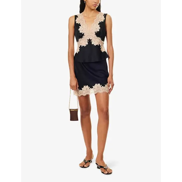 Rixo Ariah Lace-trim Satin Mini Skirt