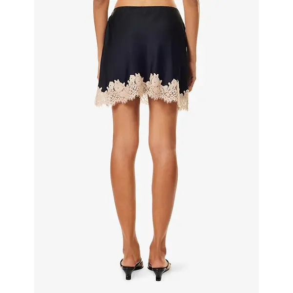 Rixo Ariah Lace-trim Satin Mini Skirt
