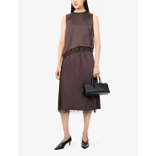 Vince Asymmetric-hem Lace-trim Satin Top