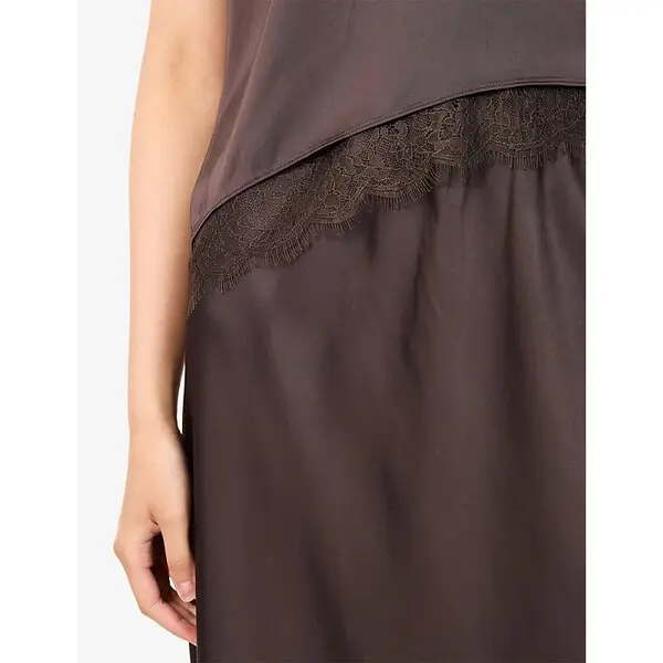 Vince Asymmetric-hem Lace-trim Satin Top