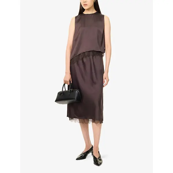 Vince Lace-trimmed Satin Midi Skirt