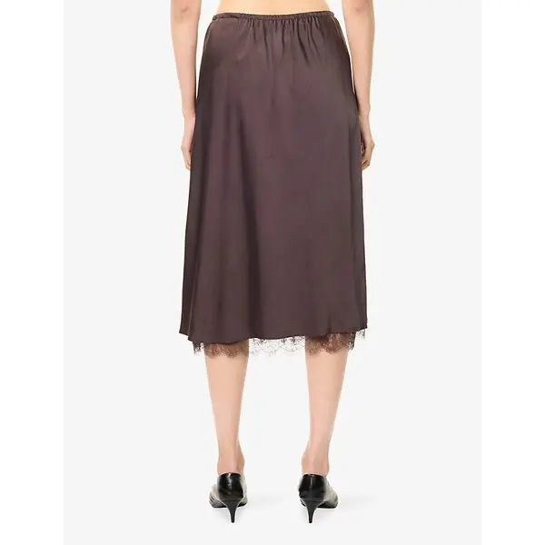 Vince Lace-trimmed Satin Midi Skirt
