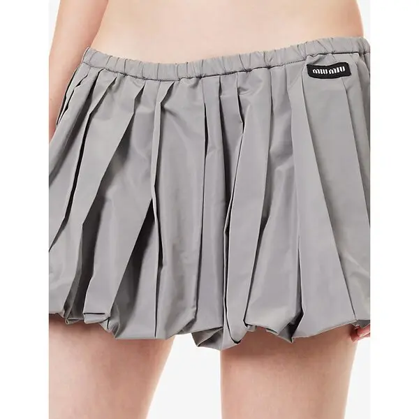 Miu Miu Pleated Technical Woven Mini Skirt - Piombo