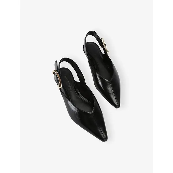 Steve Madden Sianna Leather Slingback Flats With Gold-toned Buckle