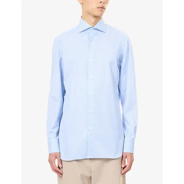 FINAMORE 1925 Gingham-print Long-sleeve Cotton-poplin Shirt