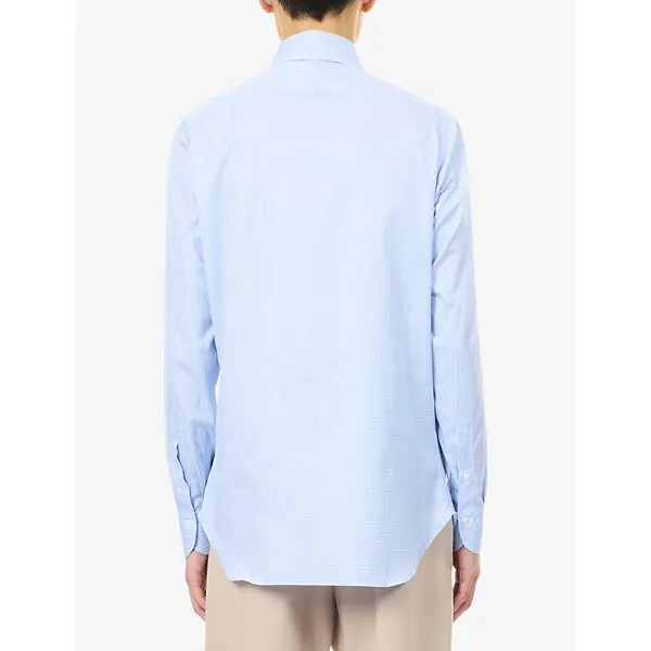 FINAMORE 1925 Gingham-print Long-sleeve Cotton-poplin Shirt