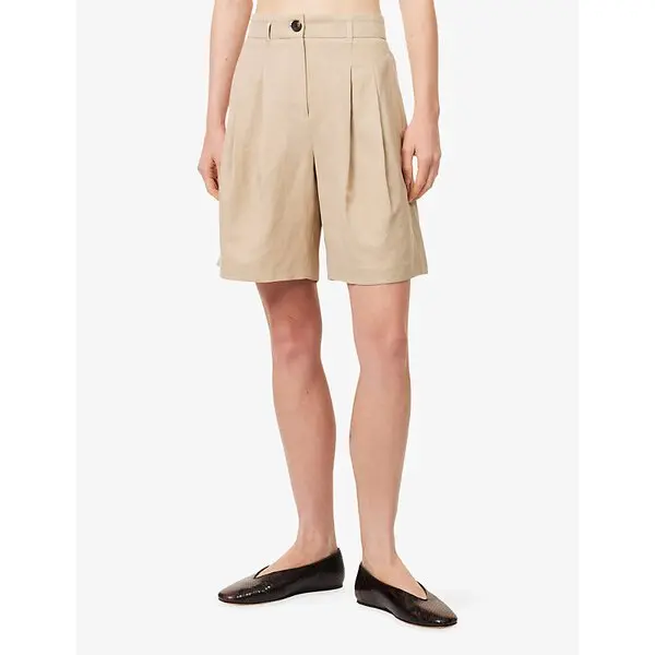 ME+EM Pleated Linen Blend Shorts