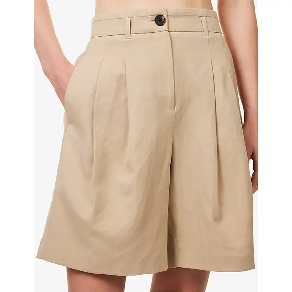 ME+EM Pleated Linen Blend Shorts