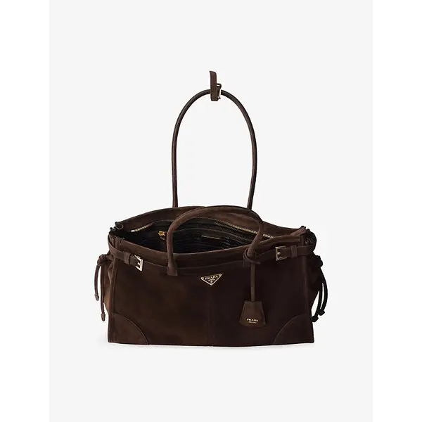 Prada Bonnie Large Suede Top Handle Bag - Brown