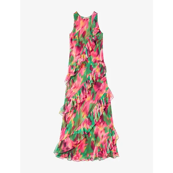 RO&ZO Layla Floral-print Ruffle Chiffon Maxi Dress - Multi