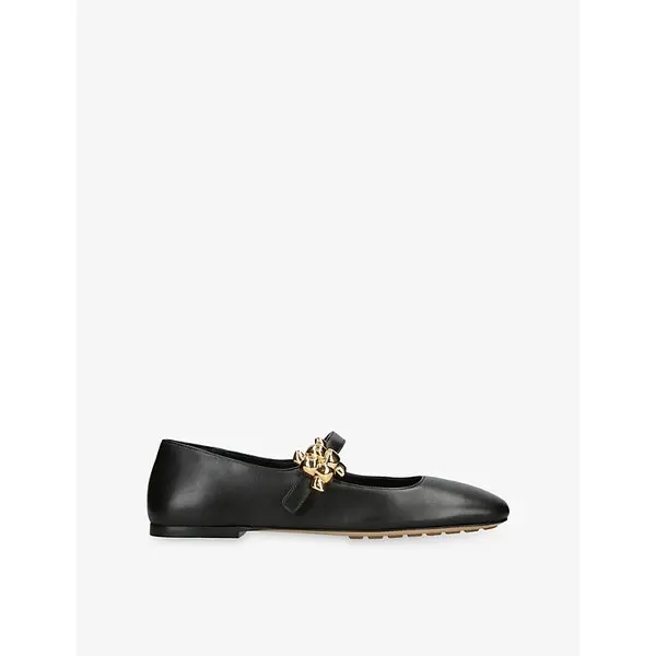 Bottega Veneta Lucy Leather Ballerina Flats With Intrecciato Buckle