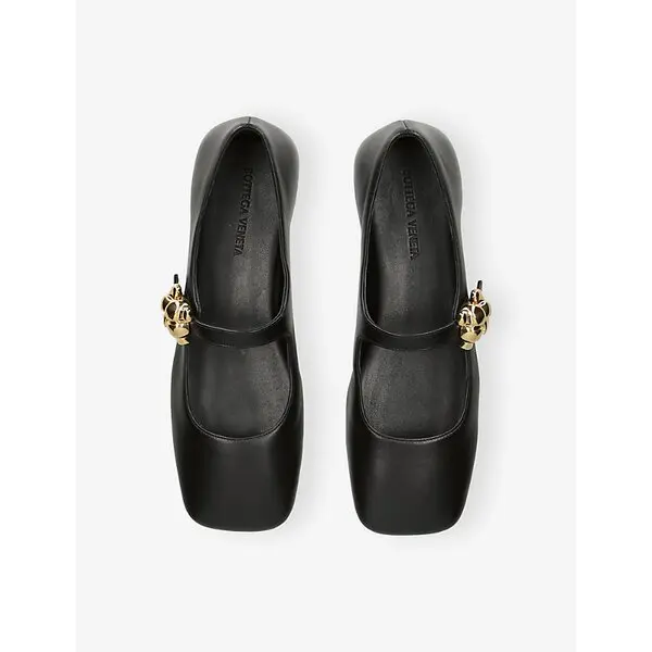 Bottega Veneta Lucy Leather Ballerina Flats With Intrecciato Buckle