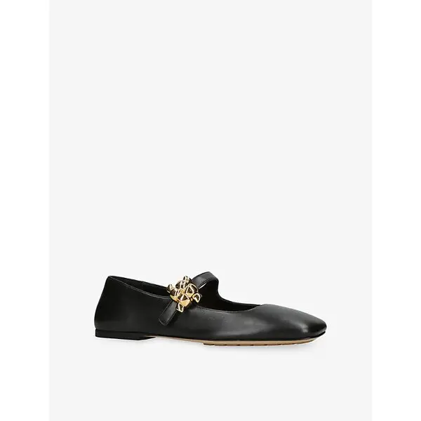Bottega Veneta Lucy Leather Ballerina Flats With Intrecciato Buckle