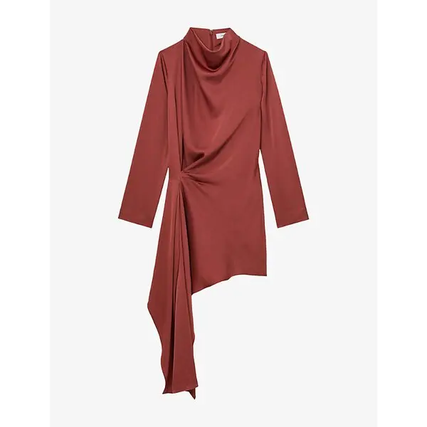 REISS Bethany Draped Woven Mini Dress - Rust Orange