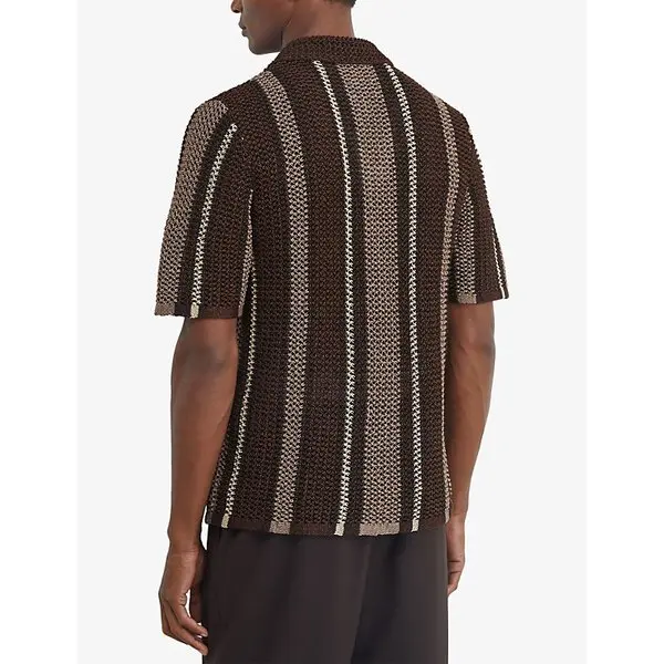 REISS Farin Crochet-stripe Stretch-knit Shirt