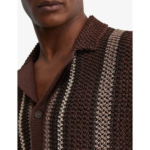 REISS Farin Crochet-stripe Stretch-knit Shirt