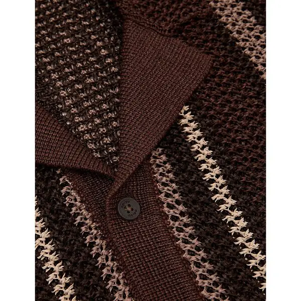 REISS Farin Crochet-stripe Stretch-knit Shirt