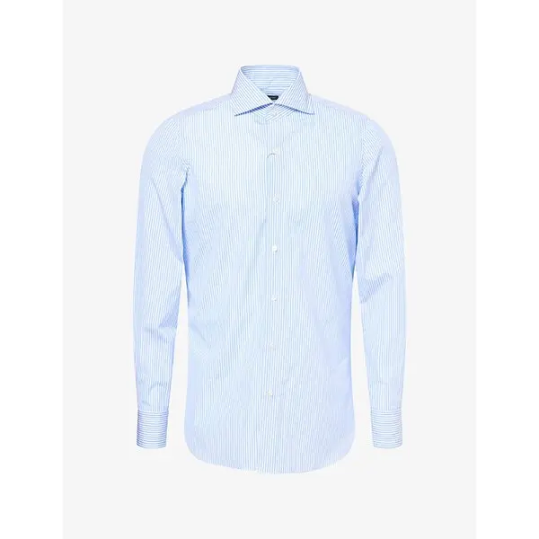 FINAMORE 1925 Napoli Striped Long-sleeve Cotton Shirt - Blu Stripe