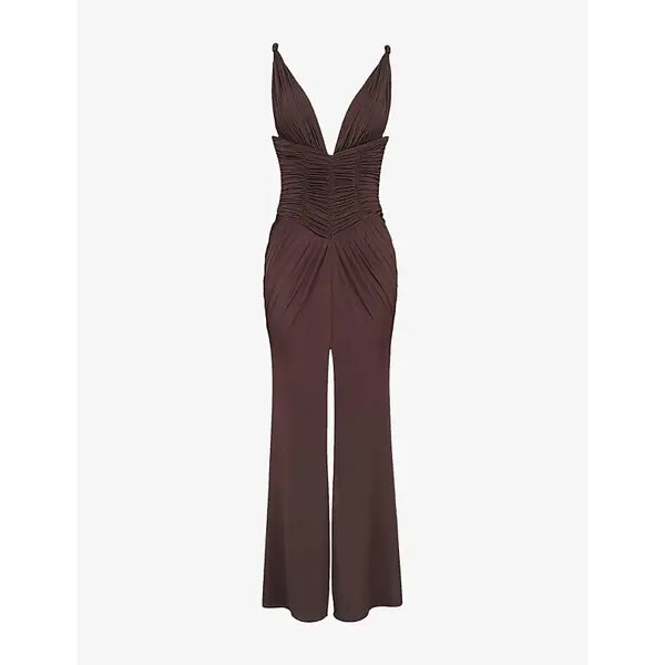 House Of Cb Tabitha Plunge-neck Jersey Maxi Dress - Black Cherry