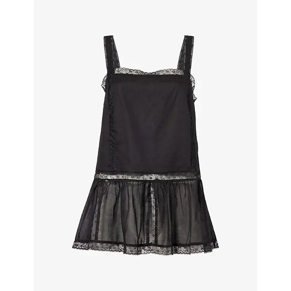 Dissh Rosin Lace-trim Cotton-voile Top - Black