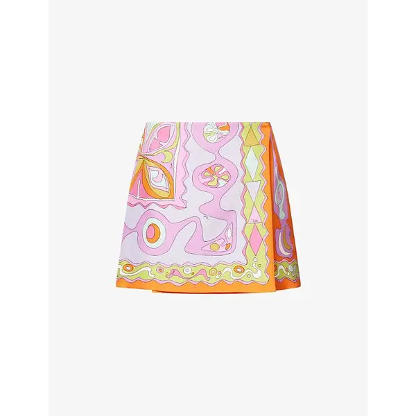 Emilio Pucci Printed Silk Wrap-over Mini Skirt