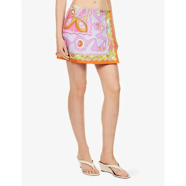 Emilio Pucci Printed Silk Wrap-over Mini Skirt
