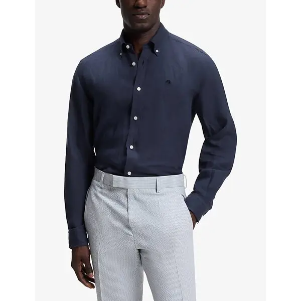 BOSS Brand-embroidered Long-sleeved Linen Shirt